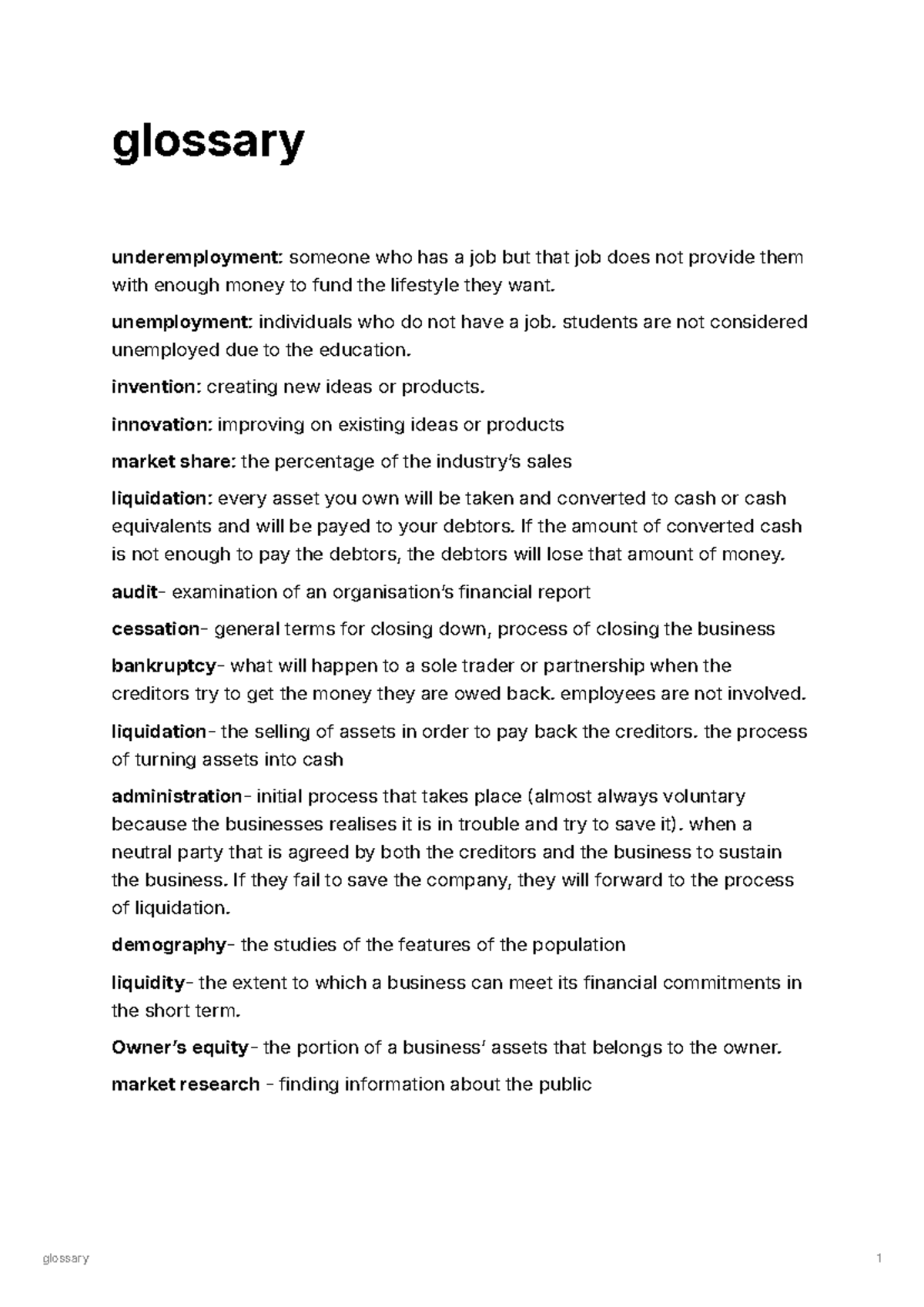 Business glossary - glossary 1 glossary underemployment: someone who ...