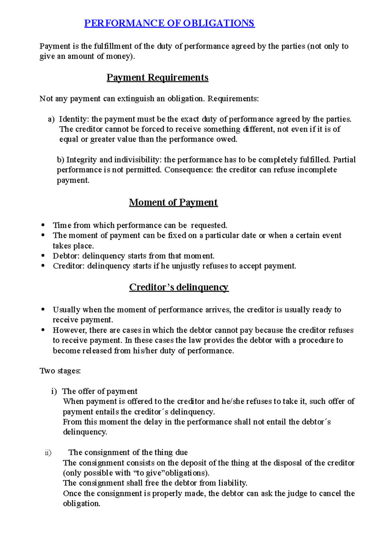 Tema 7 Performance of Obligations - PERFORMANCE OF OBLIGATIONS Payment ...
