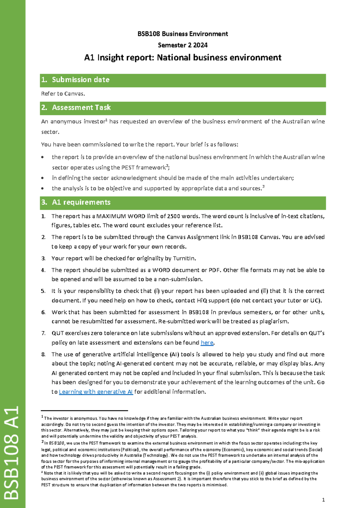 BSB108 Assignment 1 - 1 BSB108 Business Environment Semester 2 2024 A 1 Insight report: National ...