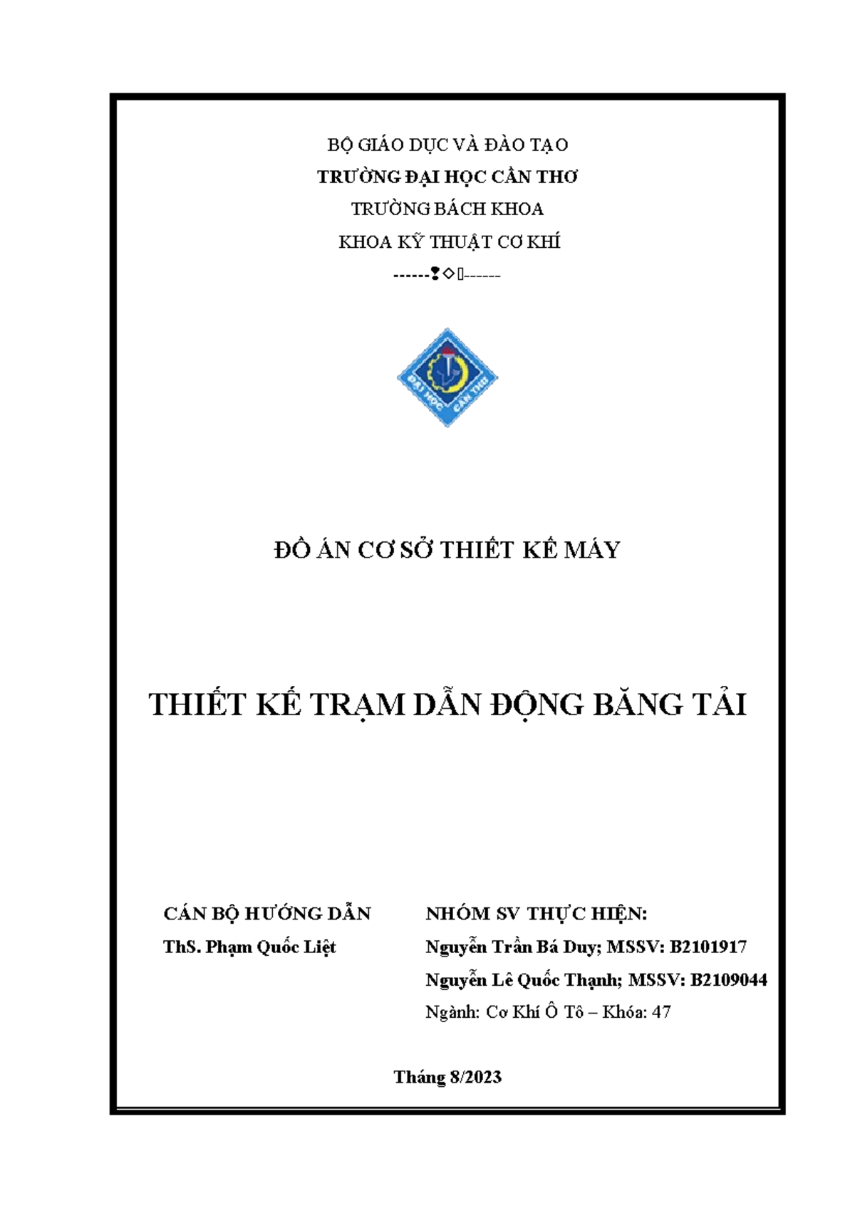 Đồ án - Ctu - BỘ GIÁO DỤC VÀ ĐÀO TẠO TRƯỜNG ĐẠI HỌC CẦN THƠ TRƯỜNG BÁCH ...