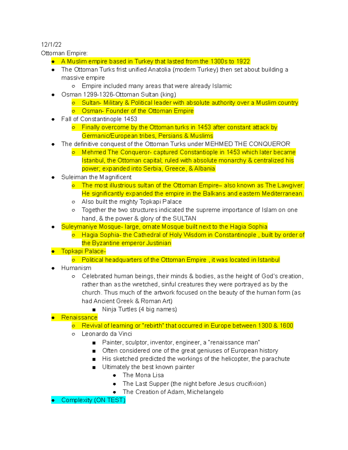 History Notes Exam #3 pt - 12/1/ Ottoman Empire: A Muslim empire based ...