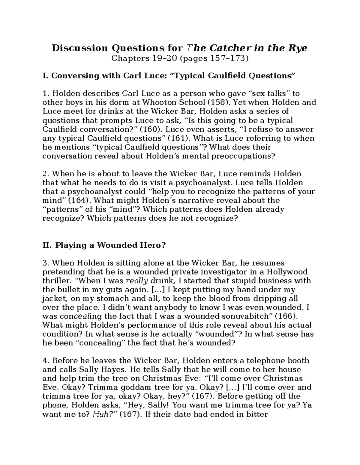 Chapters+19-20+Study+Guide - Discussion Questions for The Catcher in ...
