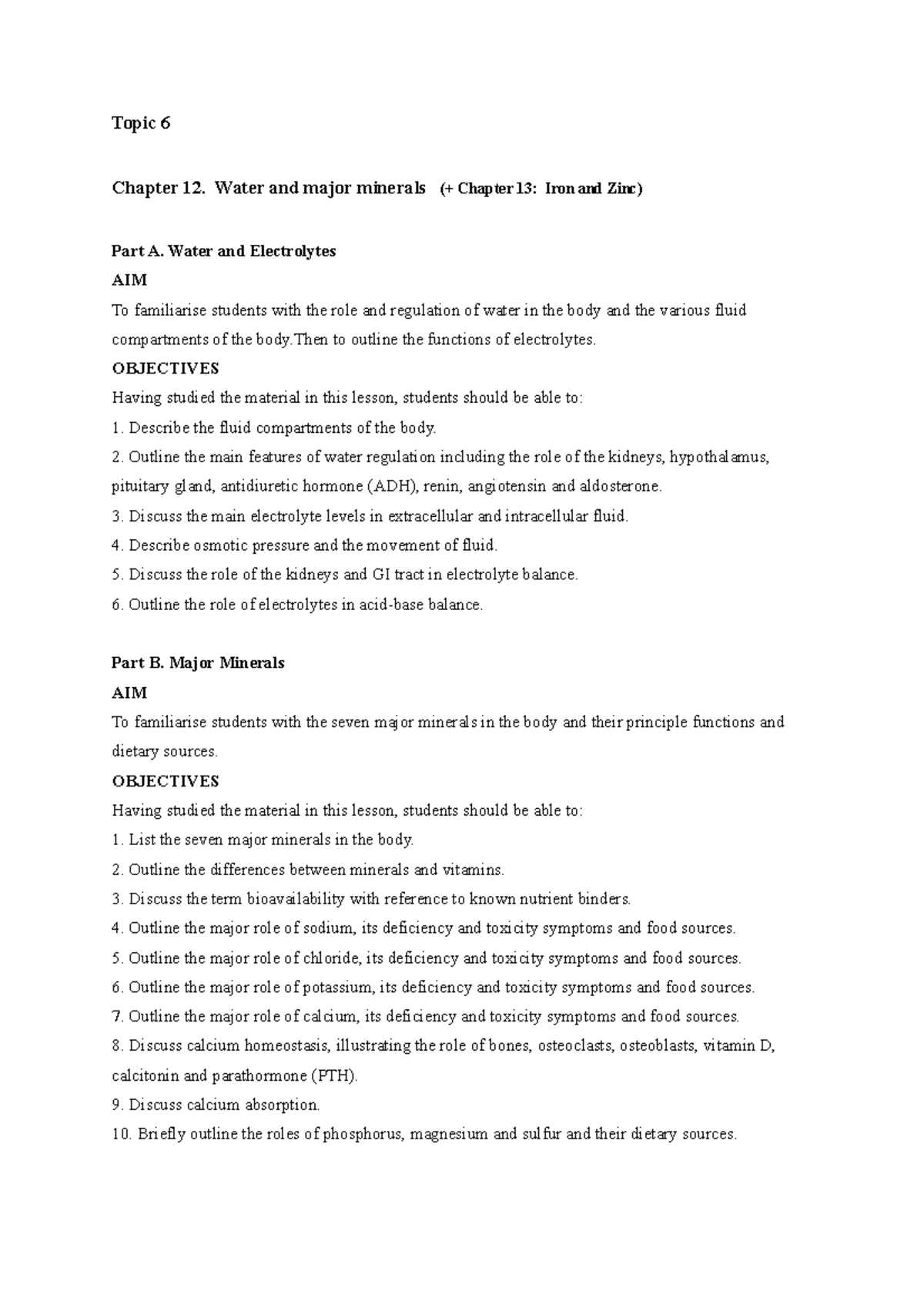 Topic 6 Objectives Water and minerals - Topic 6 Chapter 12. Water and ...