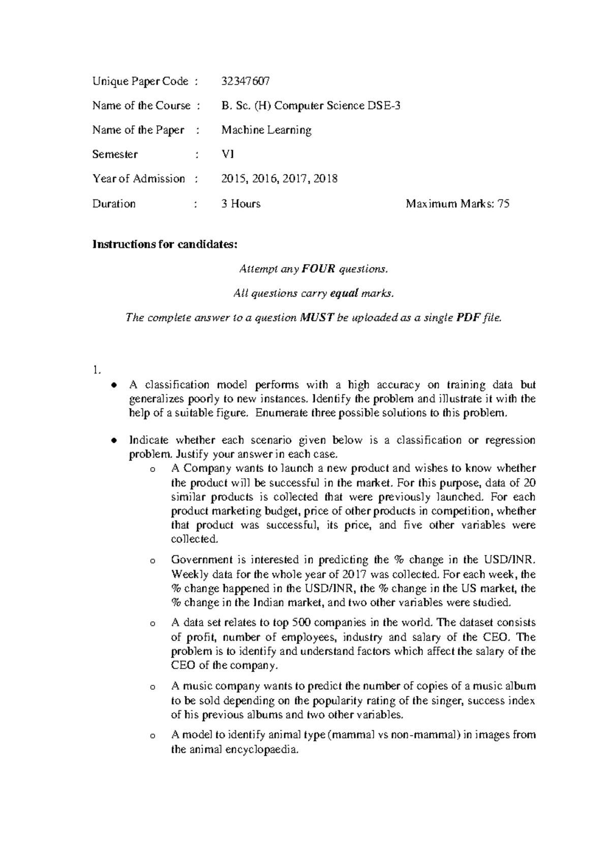 4. ML obe 2021 - Unique Paper Code : 32347607 Name of the Course : B. Sc. (H) Computer Science ...