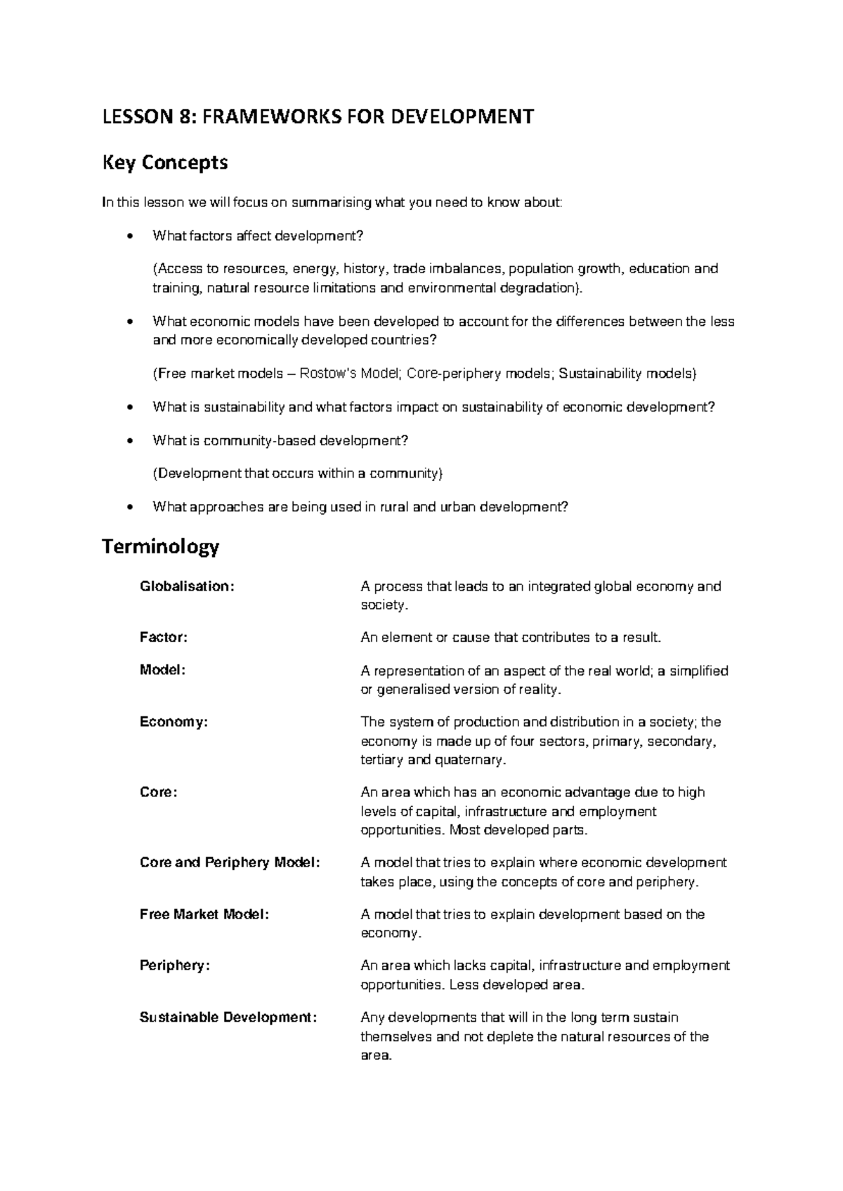 776 fdoc - Development - LESSON 8: FRAMEWORKS FOR DEVELOPMENT Key ...