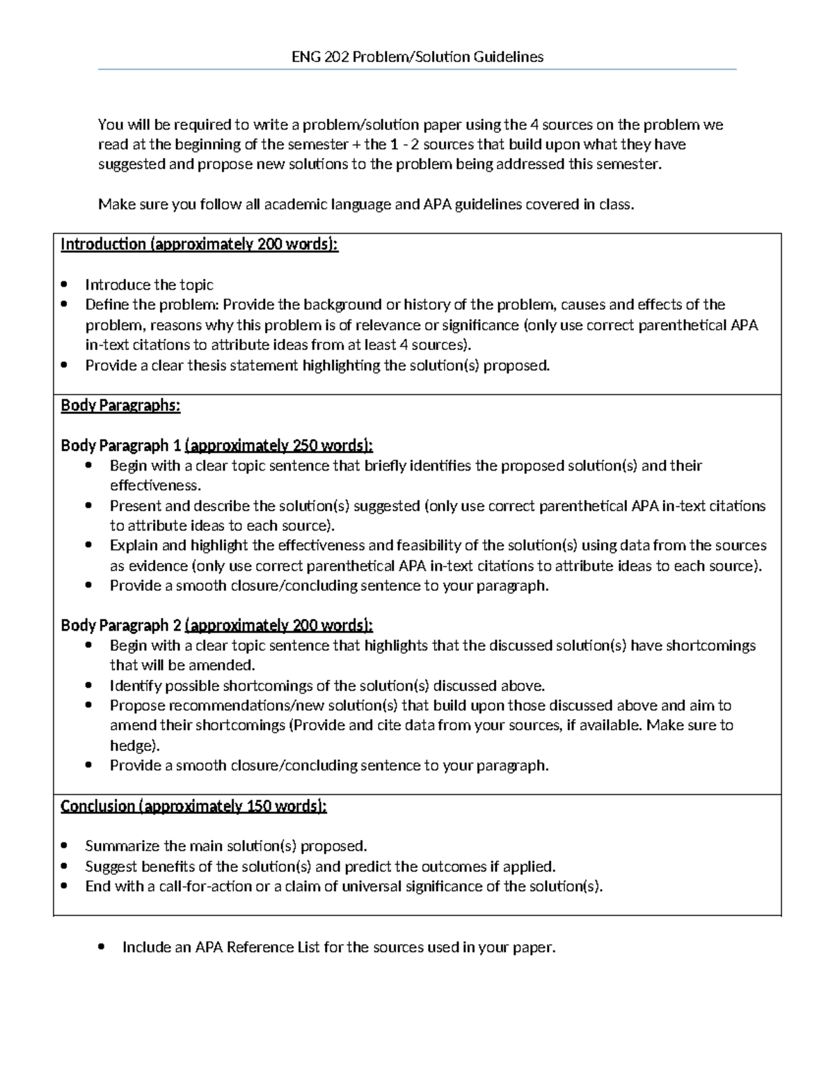 Problem Solution Paper Guidelines - ENG 202 Problem/Solution Guidelines You will be required to ...