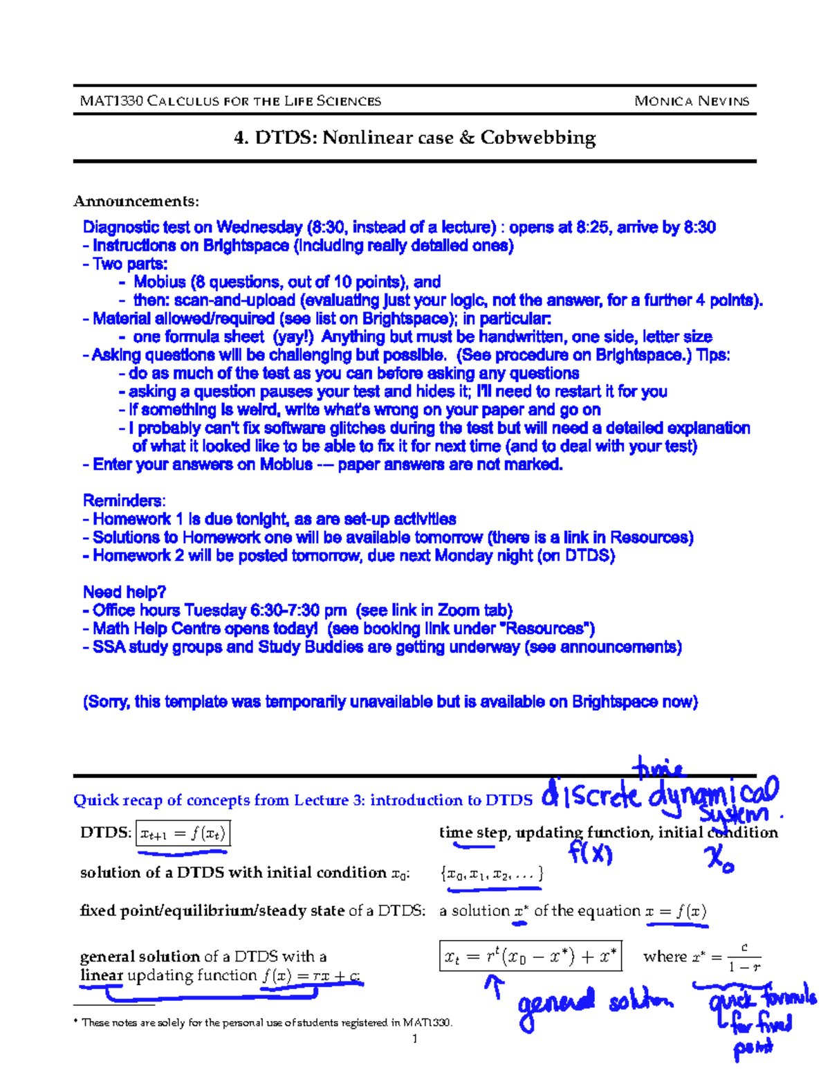 DTDS non-linear notes - MAT1330 C ALCULUS FOR THE L IFE S CIENCES M ...