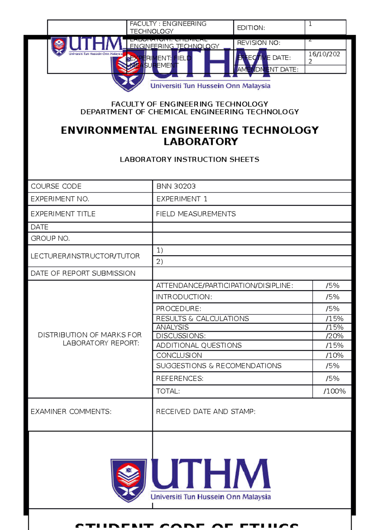 Exp.1-fieldmeasurementoktober 2022 - FACULTY OF ENGINEERING TECHNOLOGY ...