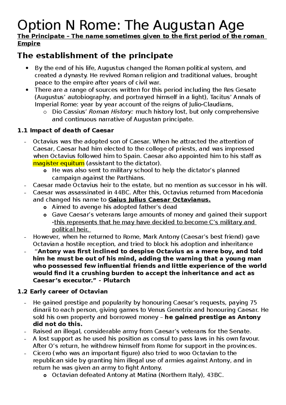 Augustan Age notes - Option N Rome: The Augustan Age The Principate ...
