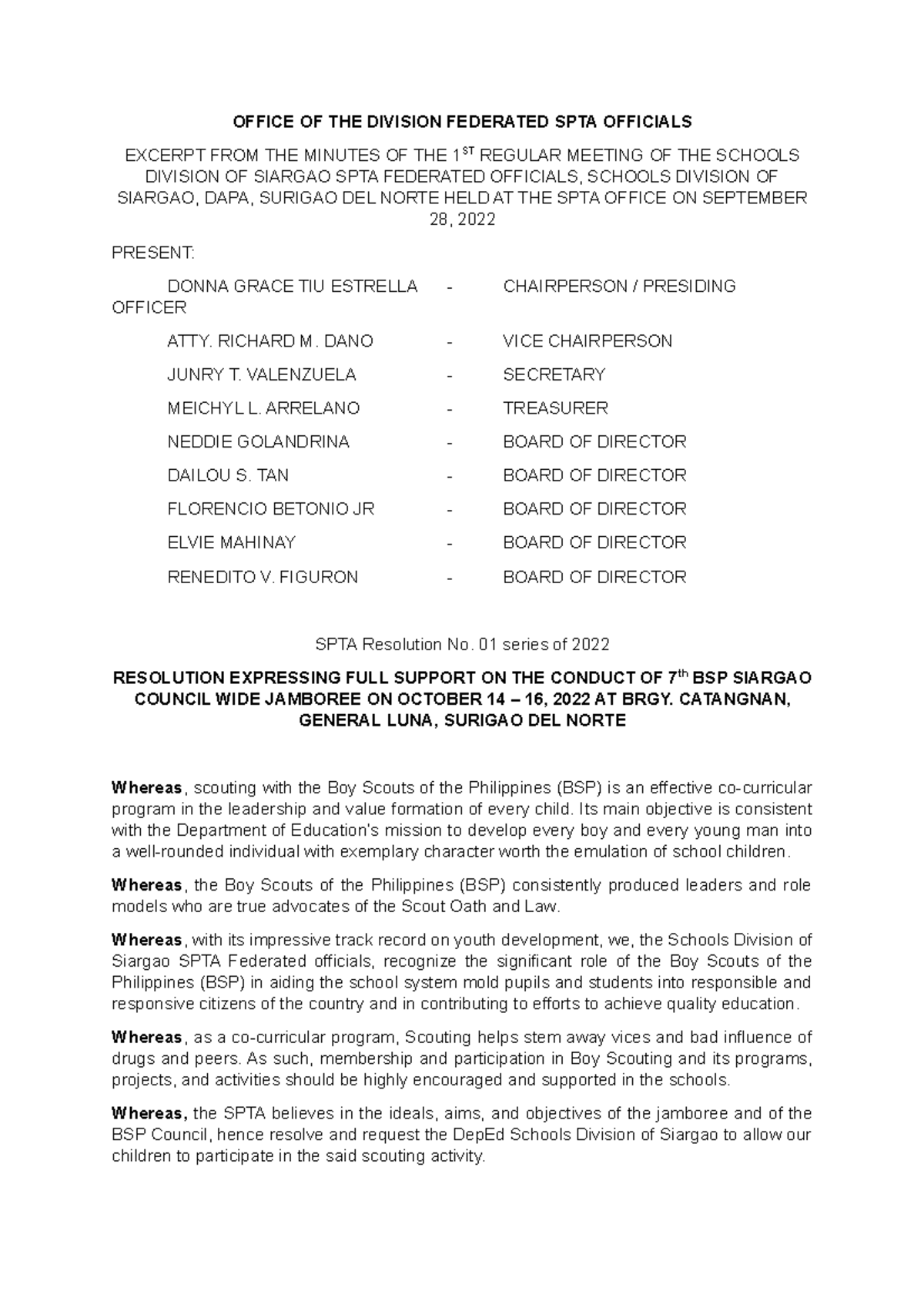 SPTA Resolution - For educational purposes only. - OFFICE OF THE ...