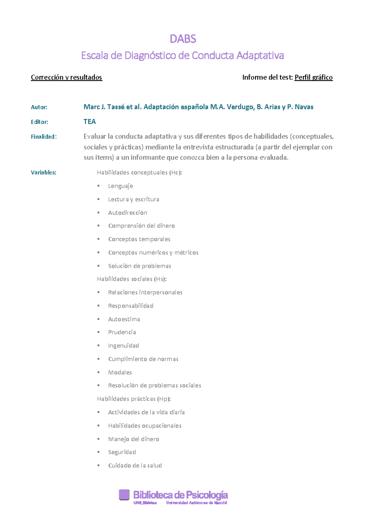 DABS - XXXXXXXXXXXXXXXXX - DABS Escala de Diagnóstico de Conducta ...