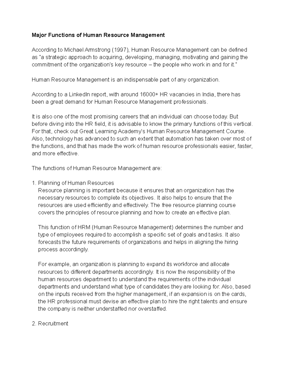 Major Functions of Human Resource Management - Major Functions of Human ...