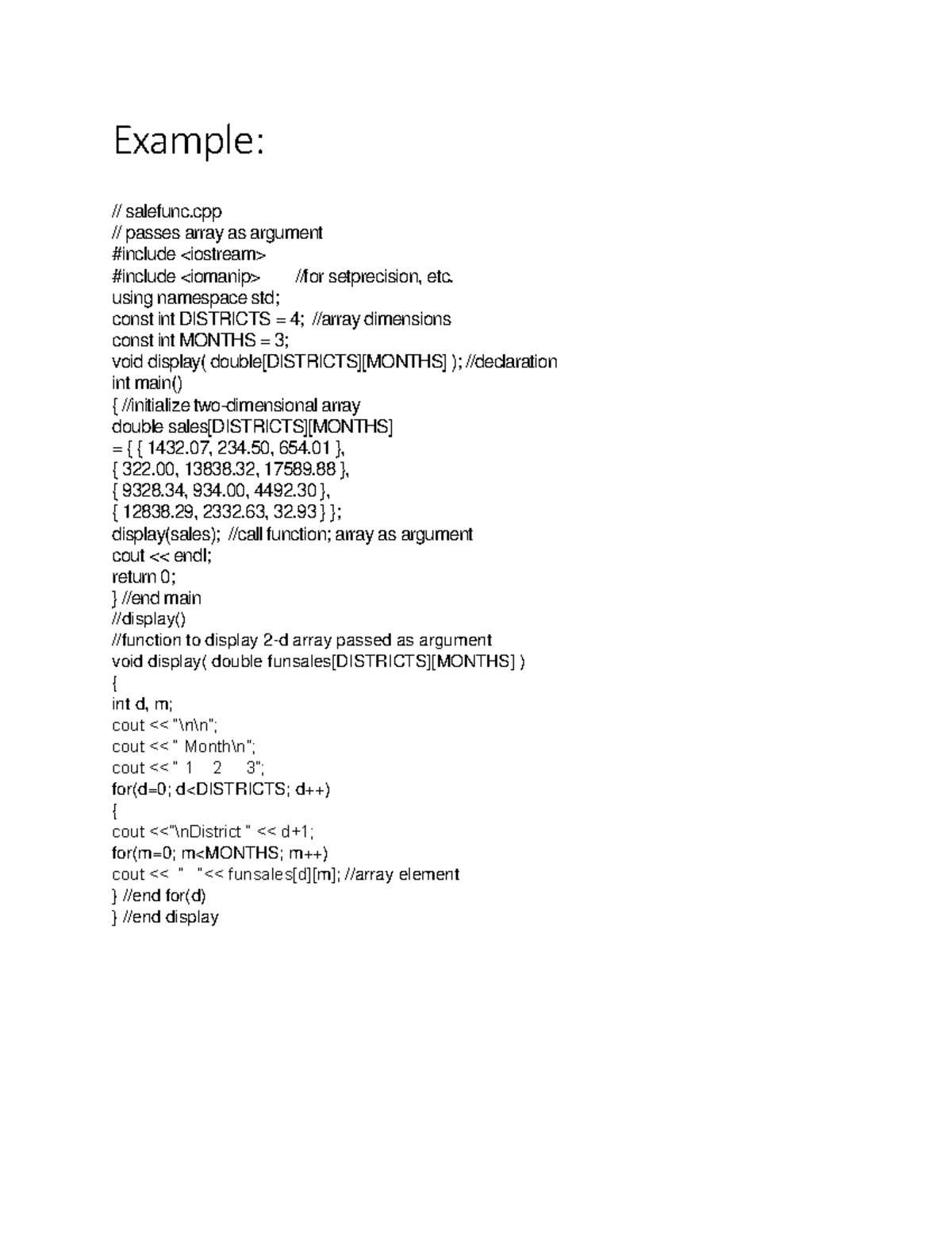 LAB 9 - Arrays - Example: // salefunc // passes array as argument # ...