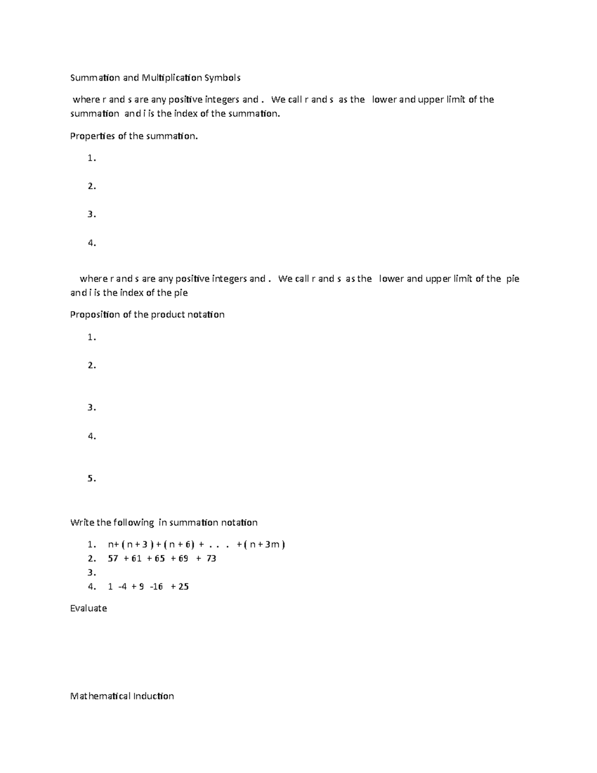 Summation and Multiplication Symbols - We call r and s as the lower and ...