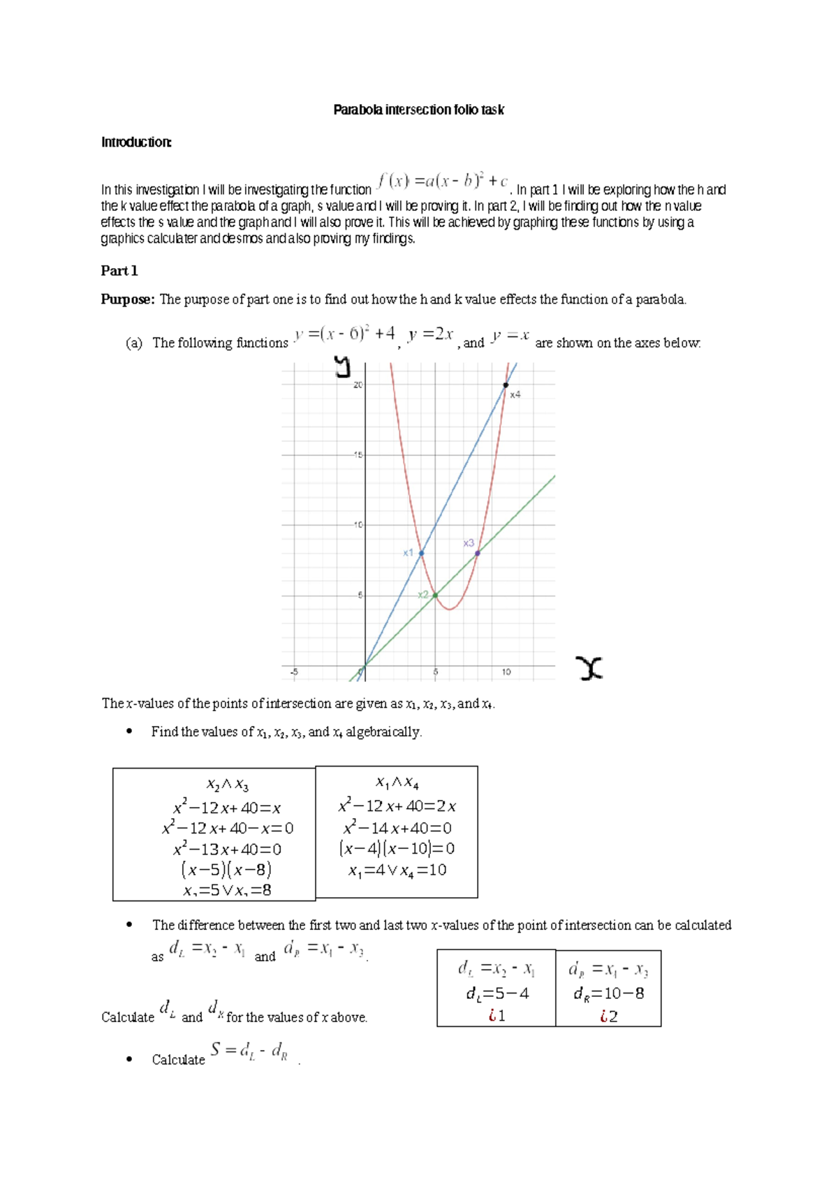 Parabola Intersection folio task - Parabola intersection folio task ...