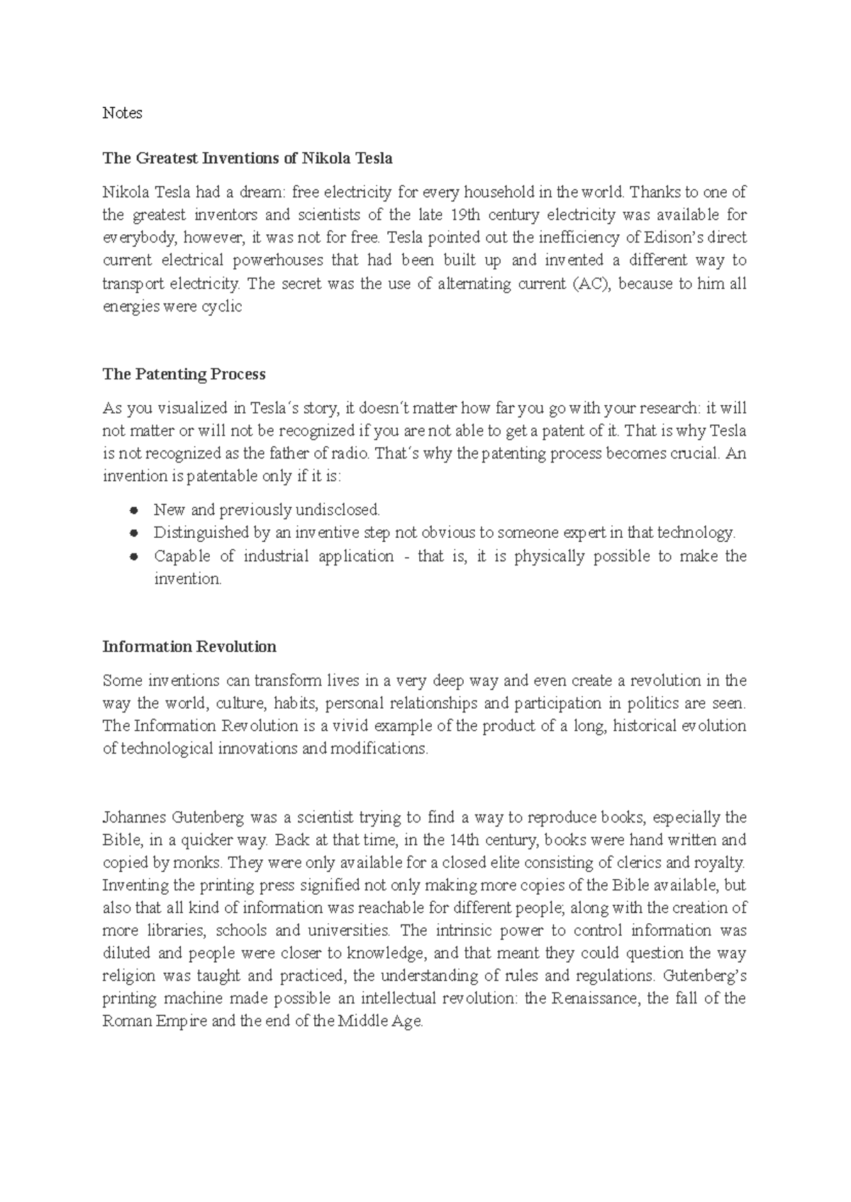 Notes - Notes The Greatest Inventions of Nikola Tesla Nikola Tesla had ...