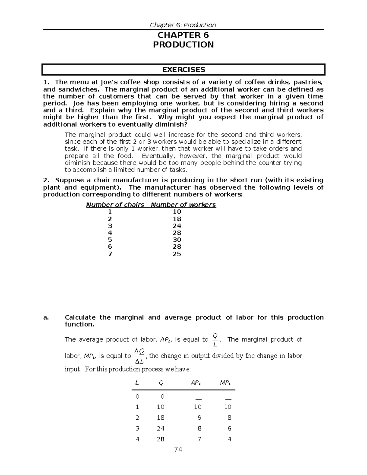 Pindick, Microeconomics Solution Ch.06 - CHAPTER 6 PRODUCTION EXERCISES ...