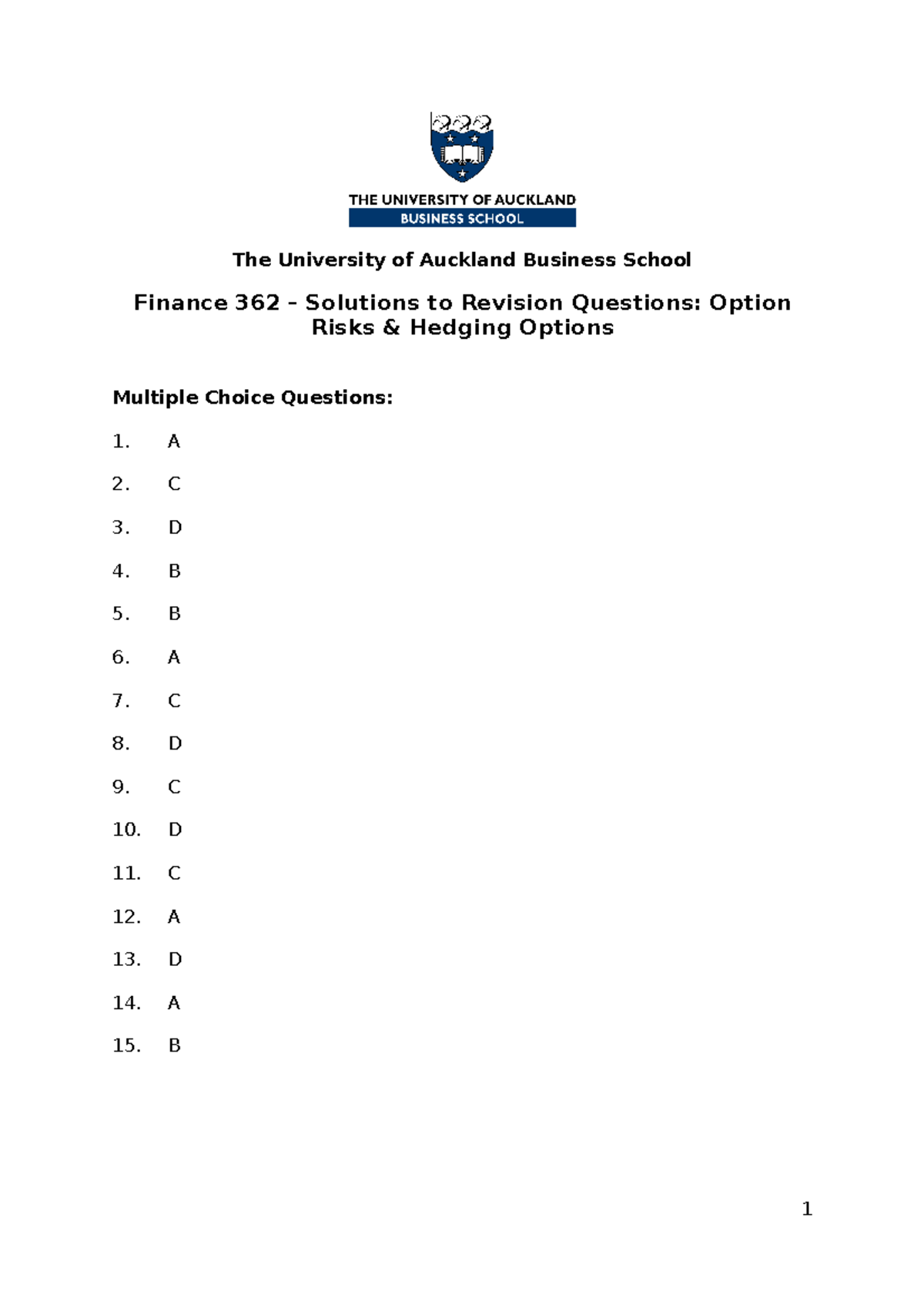 Solutions to Revision Questions Topic 7 (fin362) - The University of ...