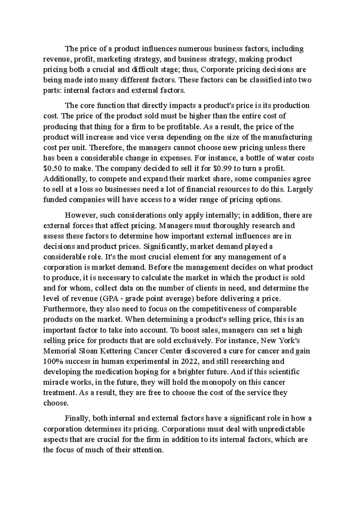 Closedbook - ghvg - The price of a product influences numerous business ...