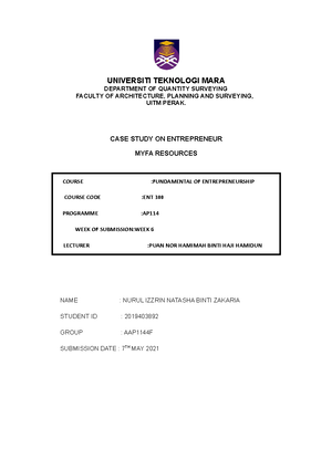 DQS301: INDUSTRIAL TRAINING CASE STUDY REPORT - DEPARTMENT OF QUANTITY ...
