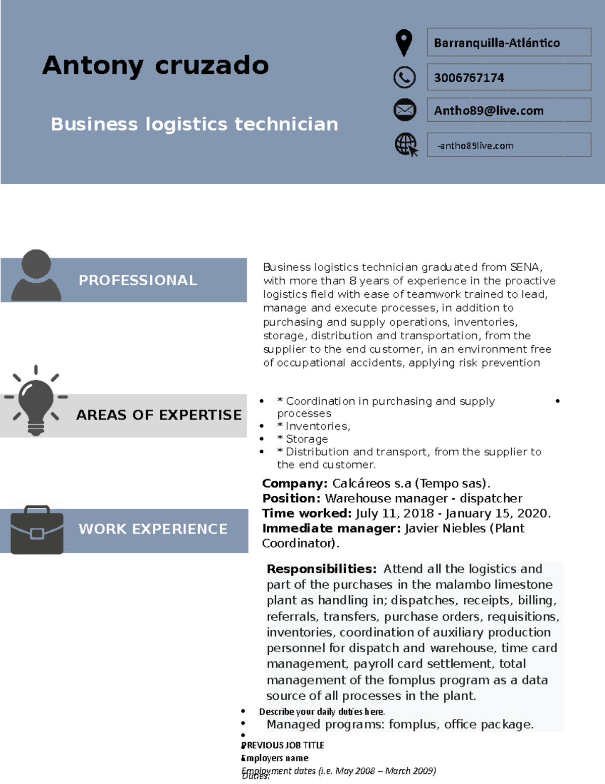 Curriculum anthony cruzado - Barranquilla-Atlántico 3006767174 Antho89 ...