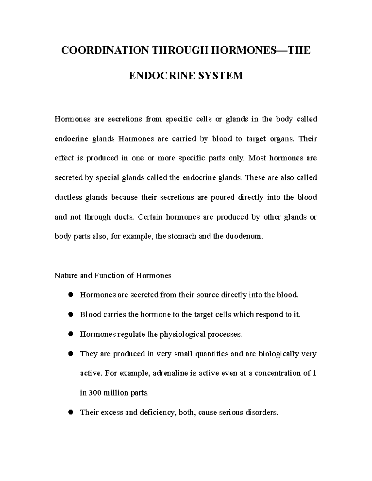 Coordination Through Hormones: THE Endocrine System - COORDINATION ...