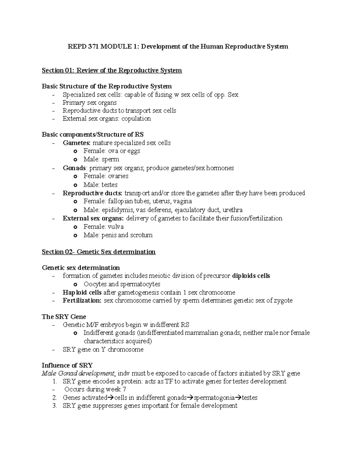 REPD 372 Module 1 - REPD 371 MODULE 1: Development of the Human ...