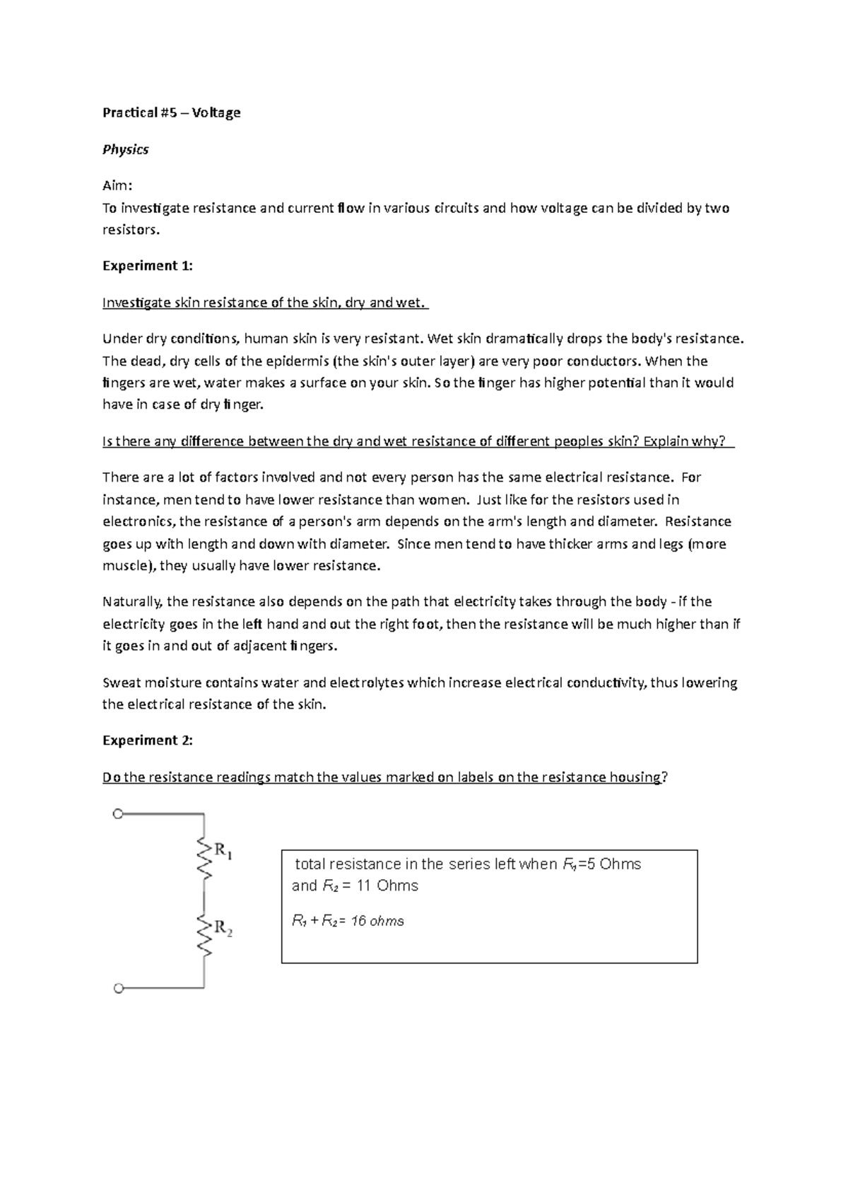 Practical 5 Voltage - Practical #5 – Voltage Physics Aim: To ...