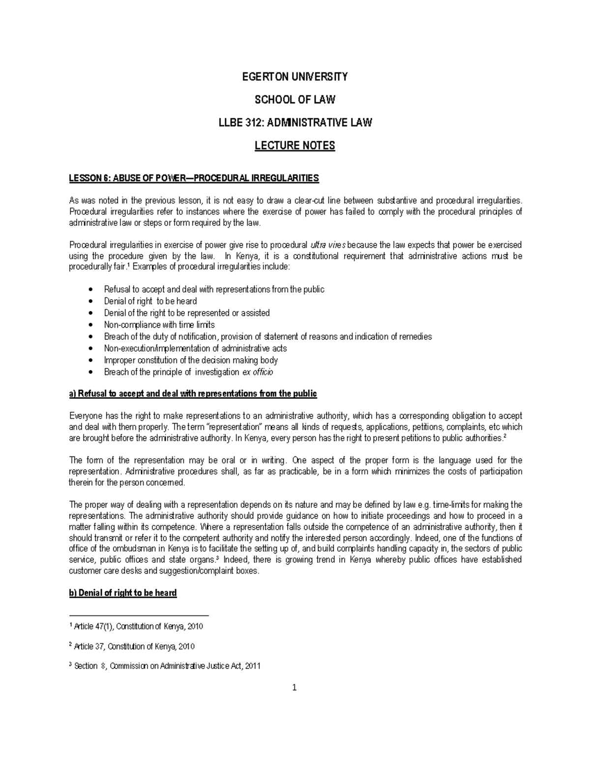 Lesson 6 - abuse of power procedure - EGERTON UNIVERSITY SCHOOL OF LAW ...