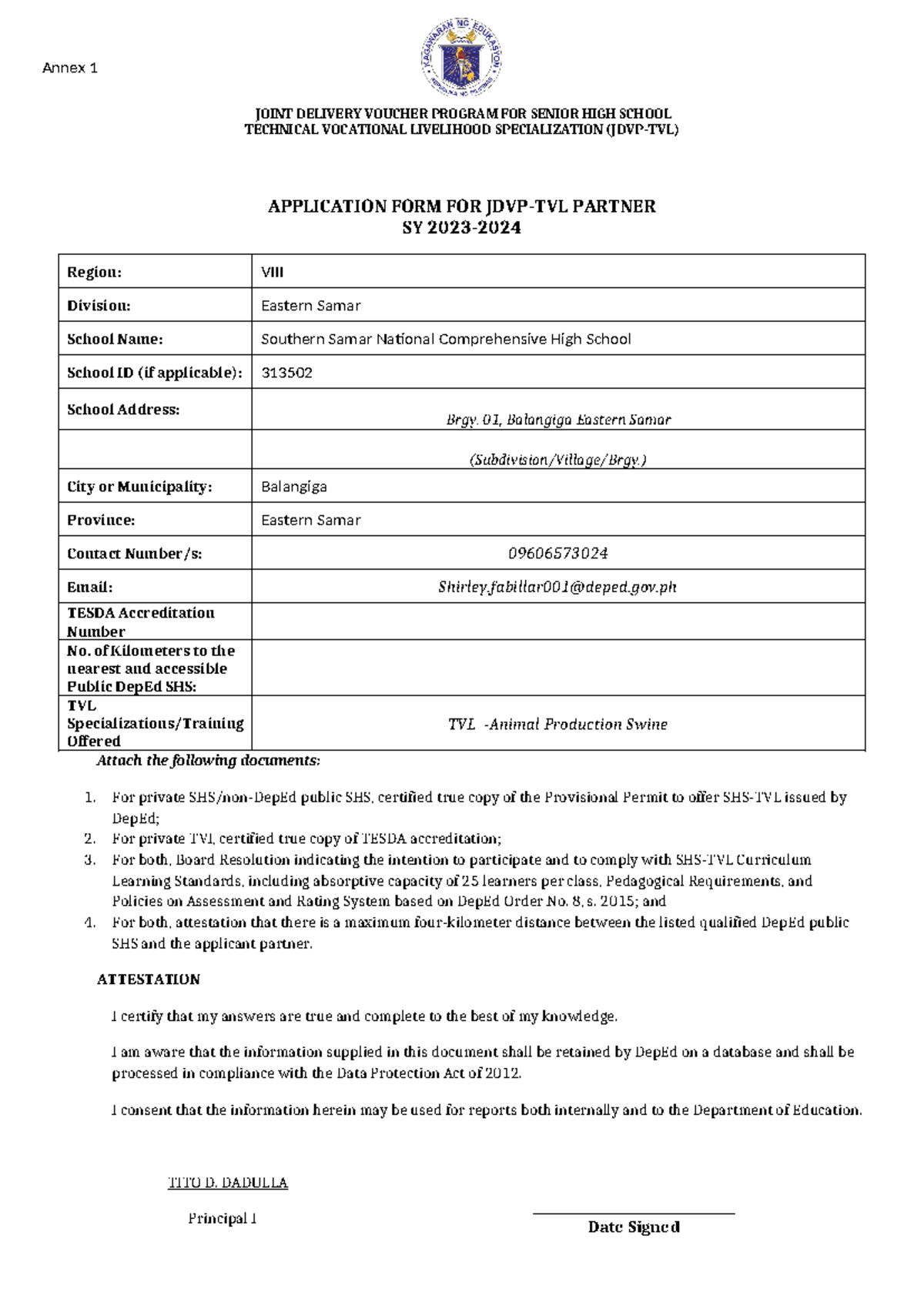 Annex 1 JDVP-TVL Application Form - Annex 1 JOINT DELIVERY VOUCHER ...