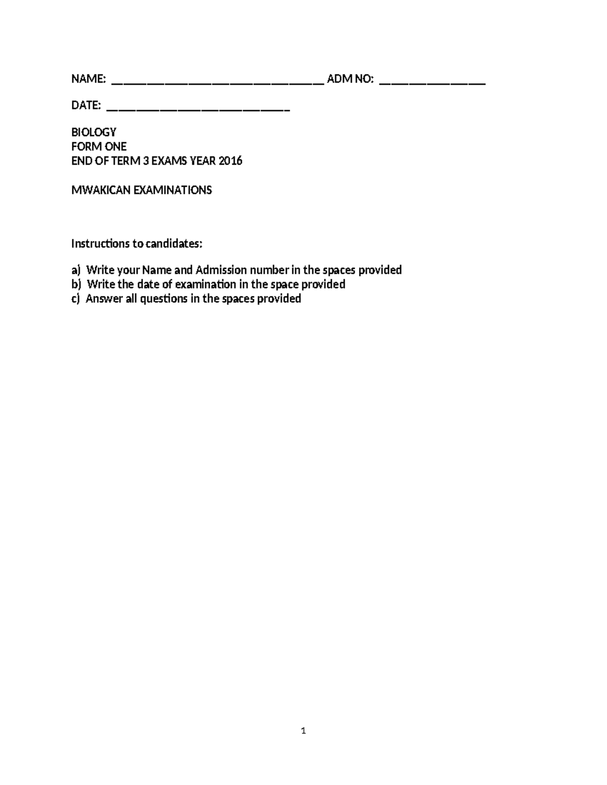 Biology form 1 mod23042022001 - NAME ...