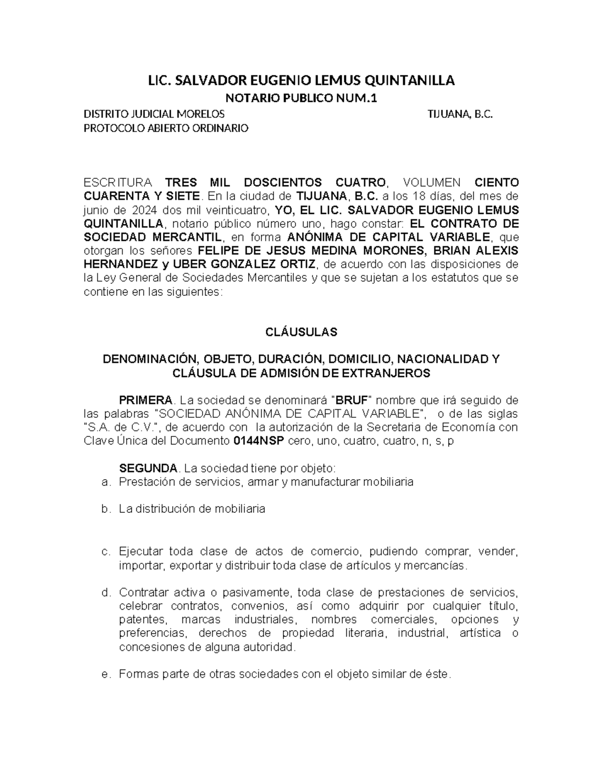 3- Acta constitutiva de Bruf sociedad anonima de capital variable - LIC ...