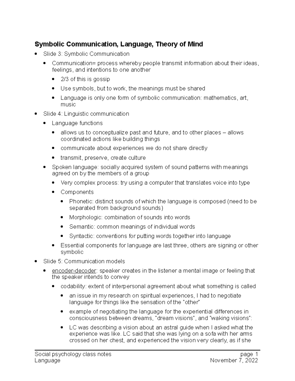 Week 6 communications - Symbolic Communication, Language, Theory of ...
