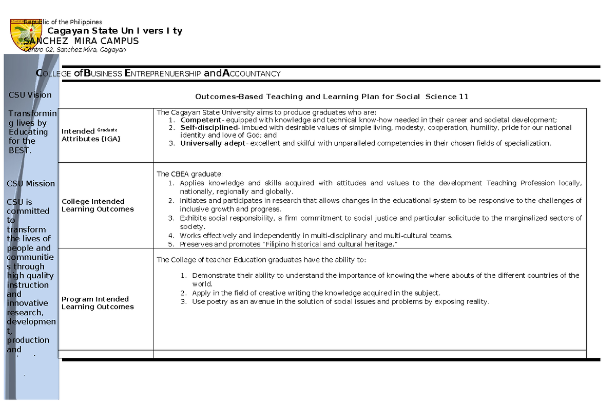 Course Outline in Readings in Philippine History - CSU Mission CSU is ...