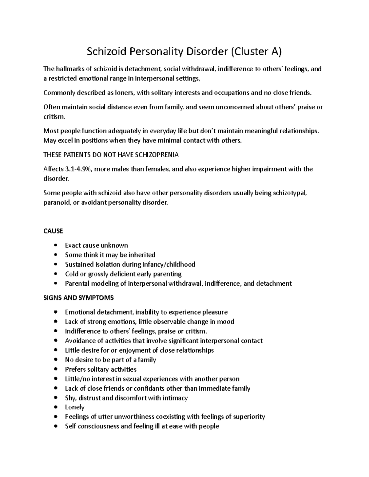 Schizoid PD - shizoid - Schizoid Personality Disorder (Cluster A) The ...