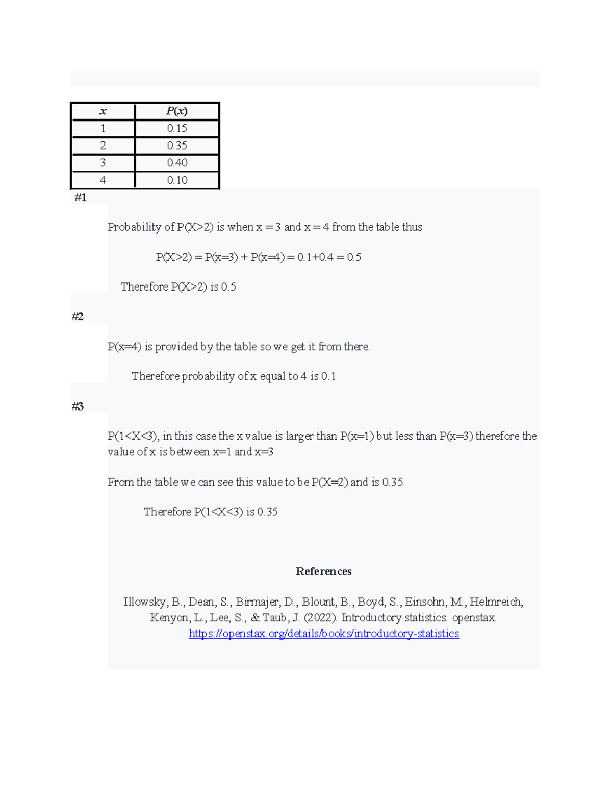 LJ 4 MATH 1280 - Given the table below, answer the questions the following - Studocu