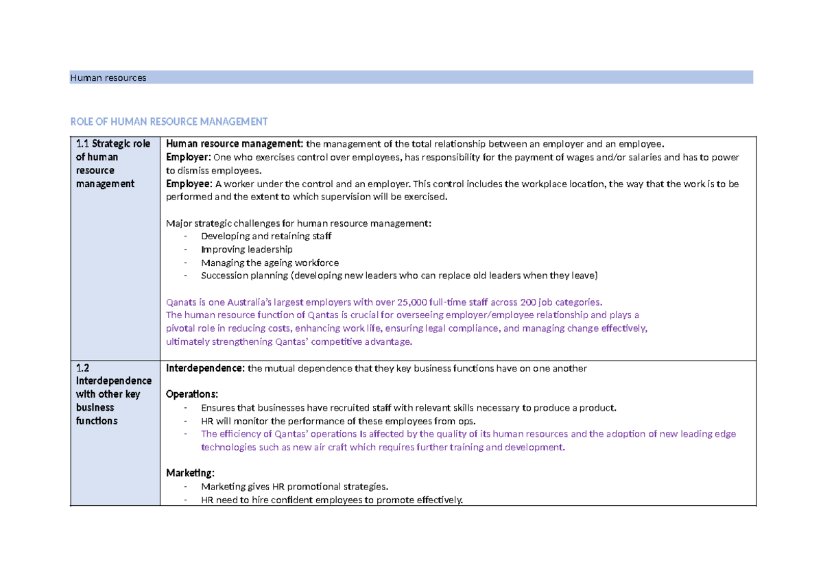 Human Resources notes - Human resources ROLE OF HUMAN RESOURCE ...