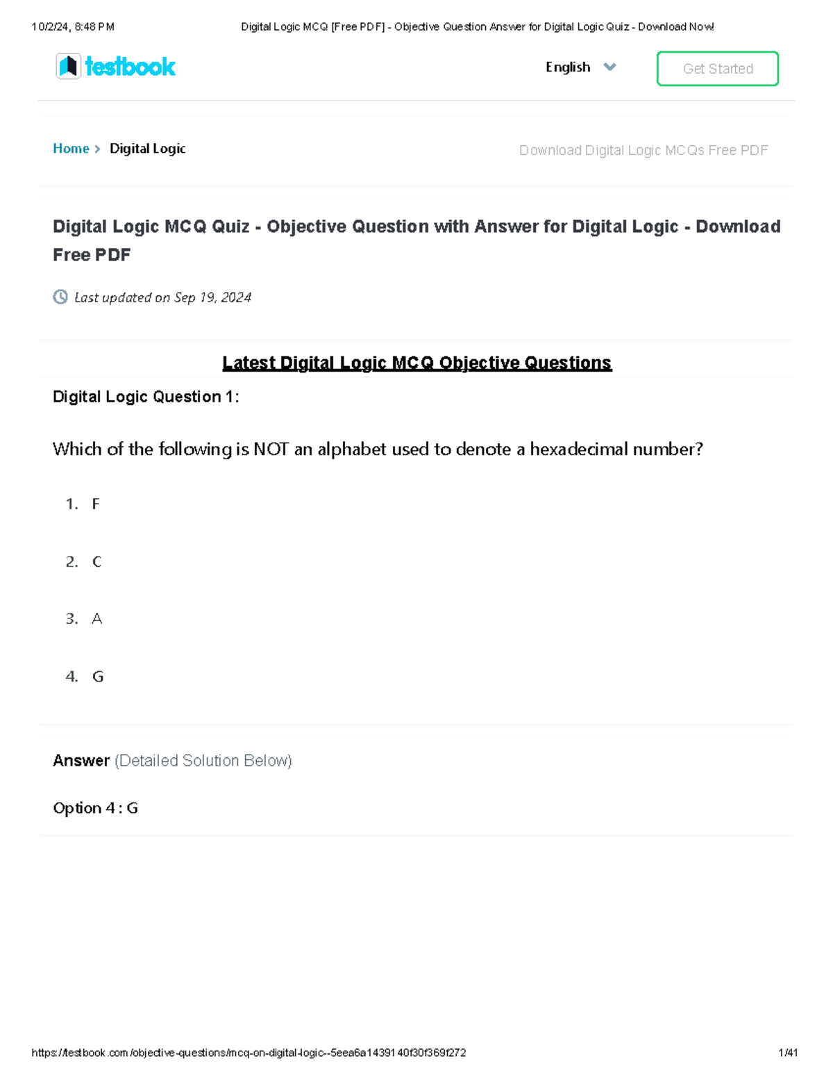 Digital Logic MCQ [Free PDF] - Objective Question Answer for Digital ...