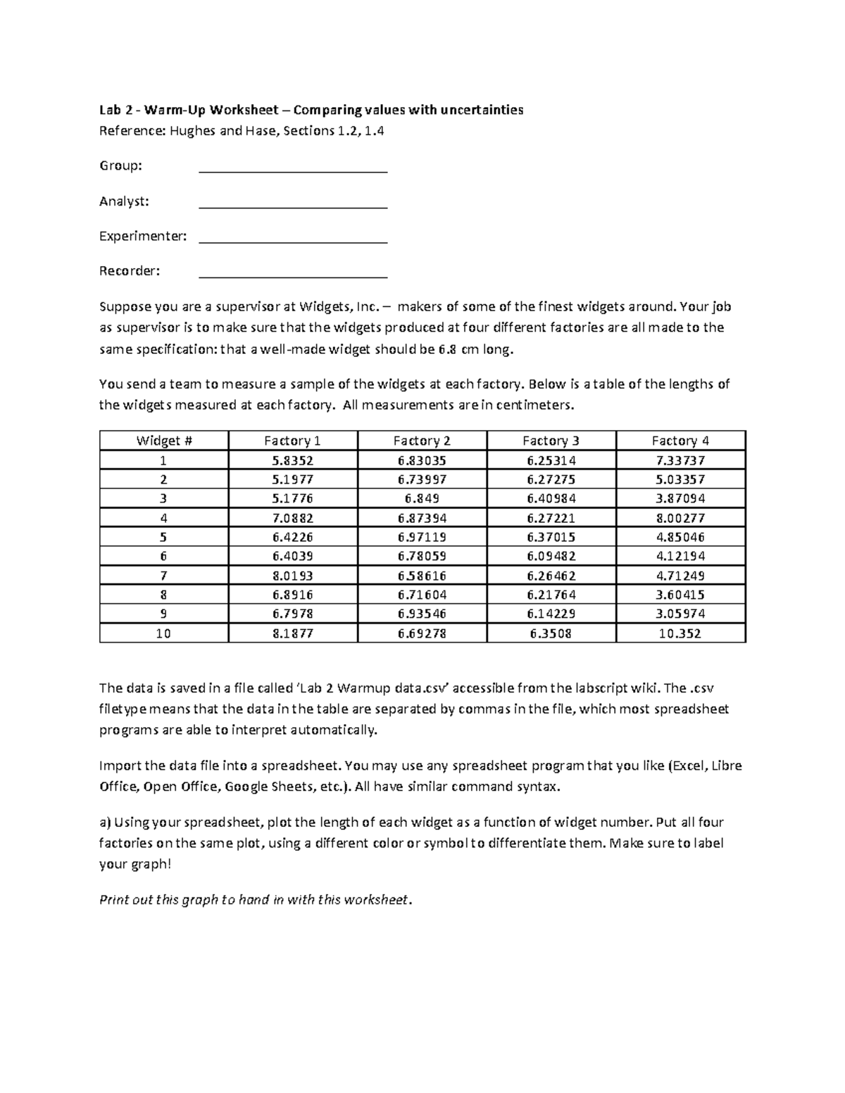 Lab 2 - Warm Up - notes - Lab 2 - Warm-Up Worksheet – Comparing values ...