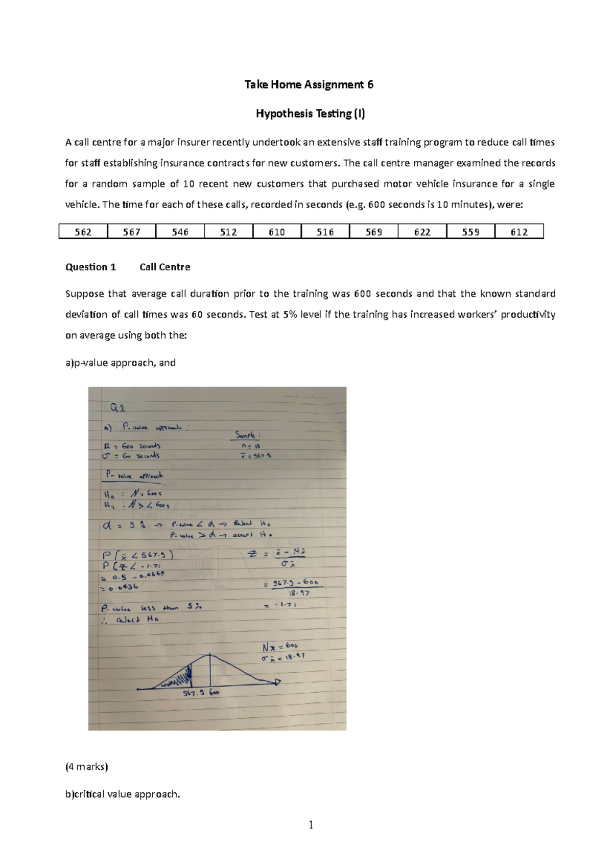 BSB123 THA 6 Hypothesis Testing - Take Home Assignment 6 Hypothesis ...
