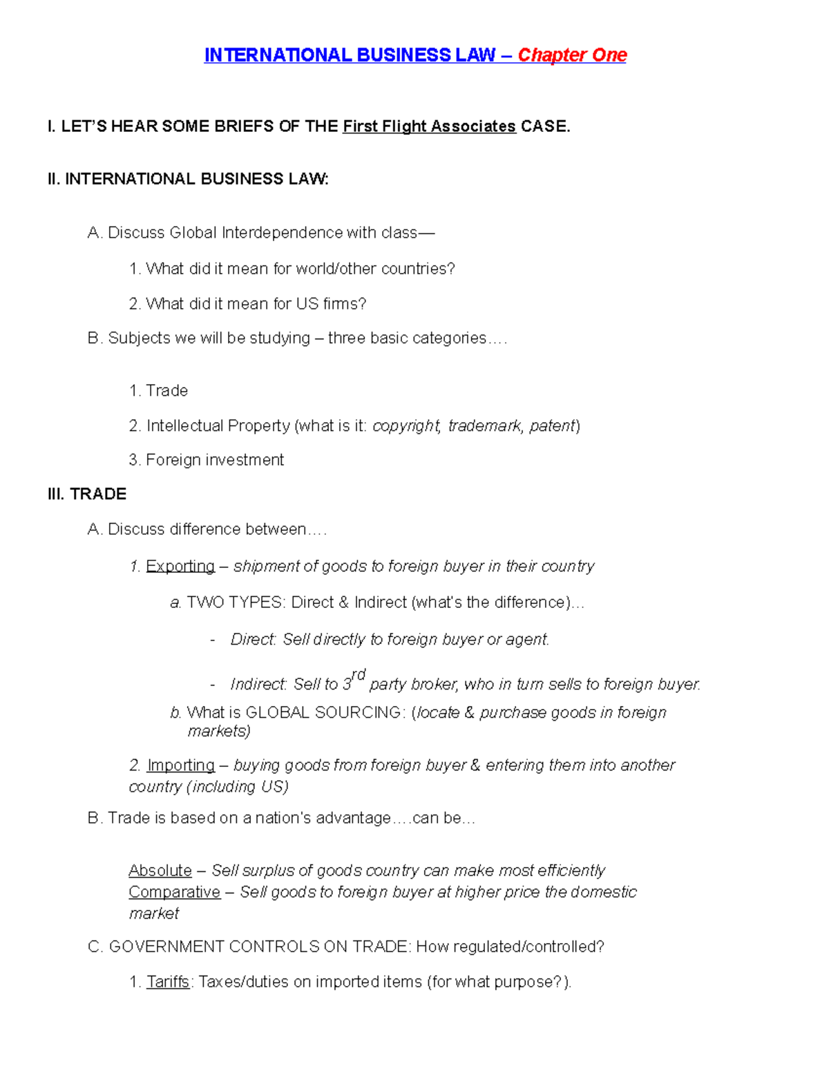International Business LAW – Chapter One - INTERNATIONAL BUSINESS LAW ...