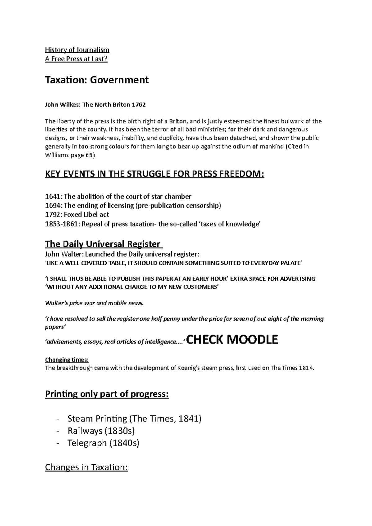 History of Journalism - Lecture notes 1 - History of Journalism A Free ...