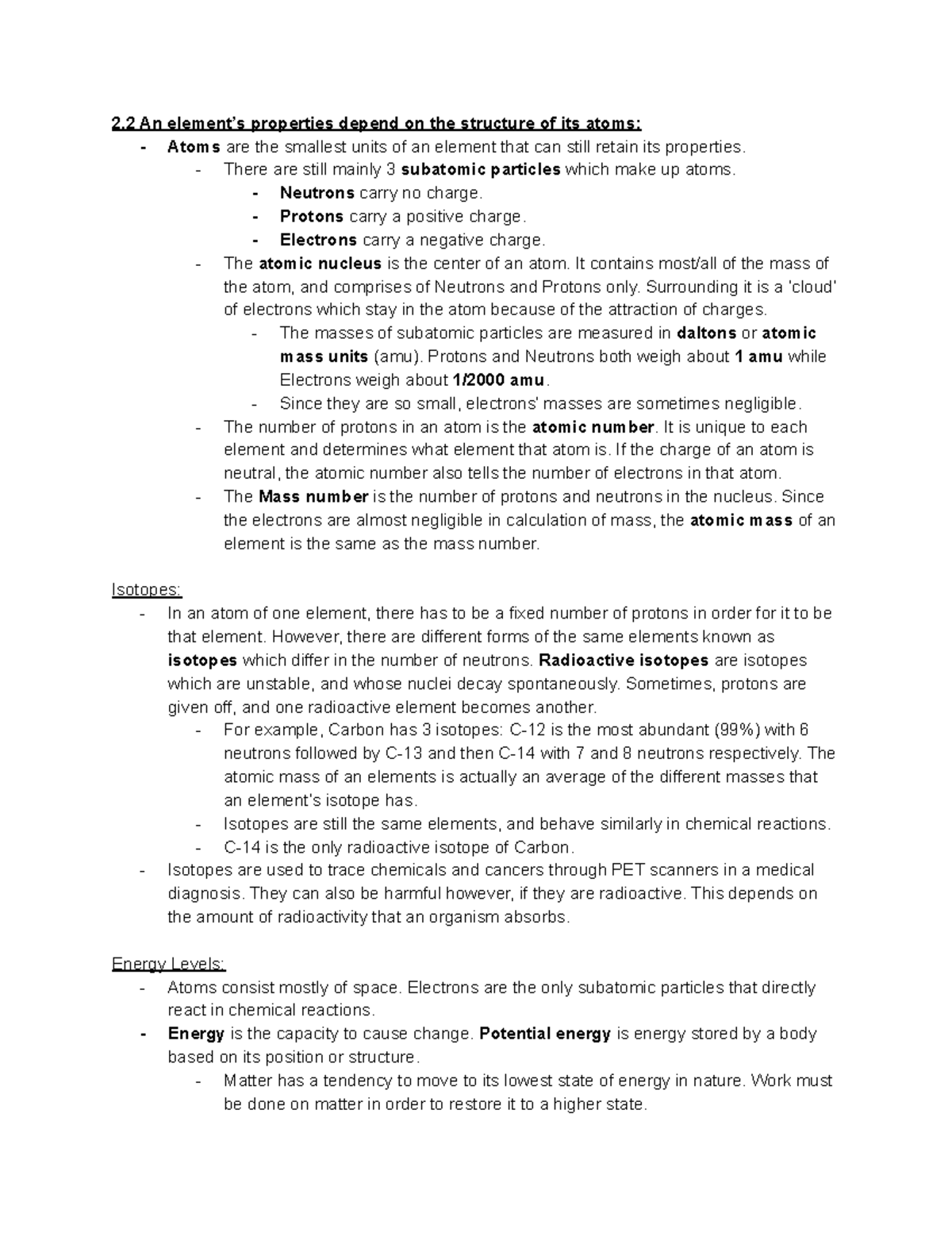 Chemistry study guide 2 - 2 An element’s properties depend on the ...