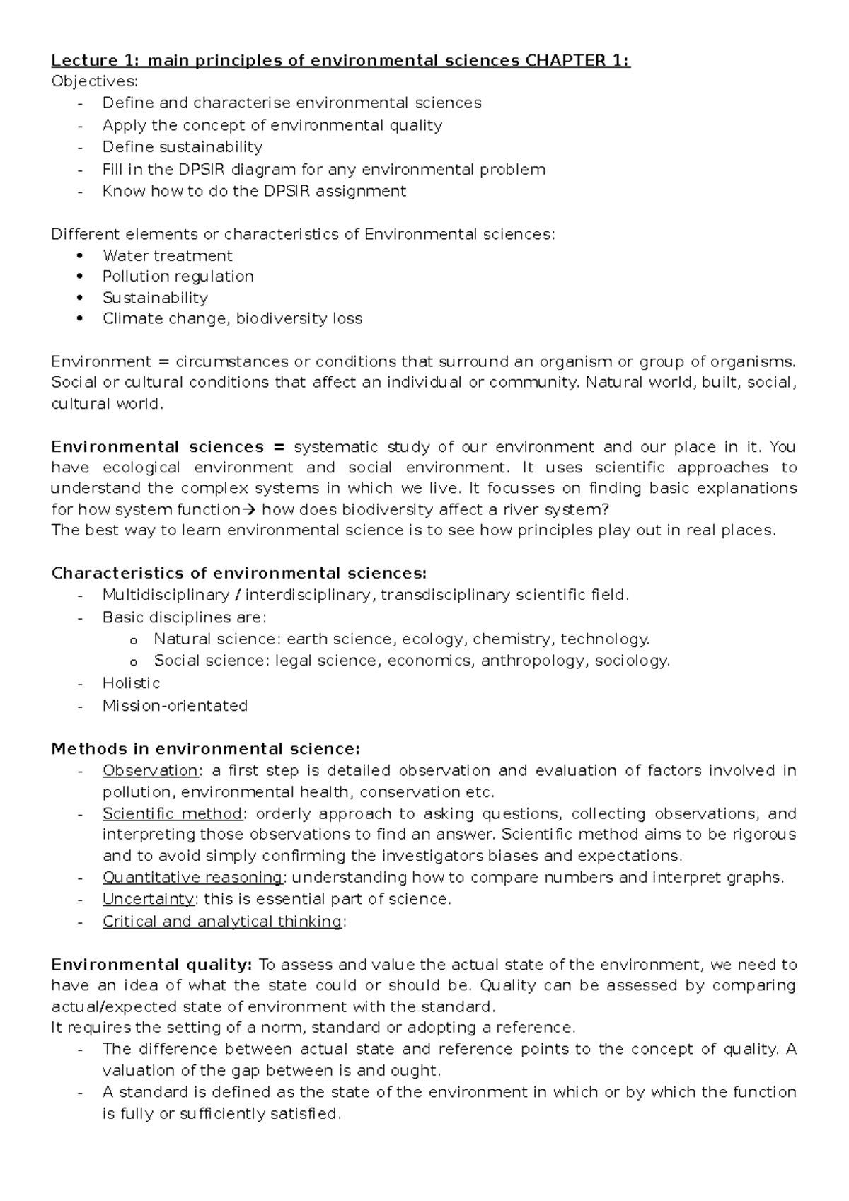 Summary lectures + book total - Lecture 1: main principles of ...