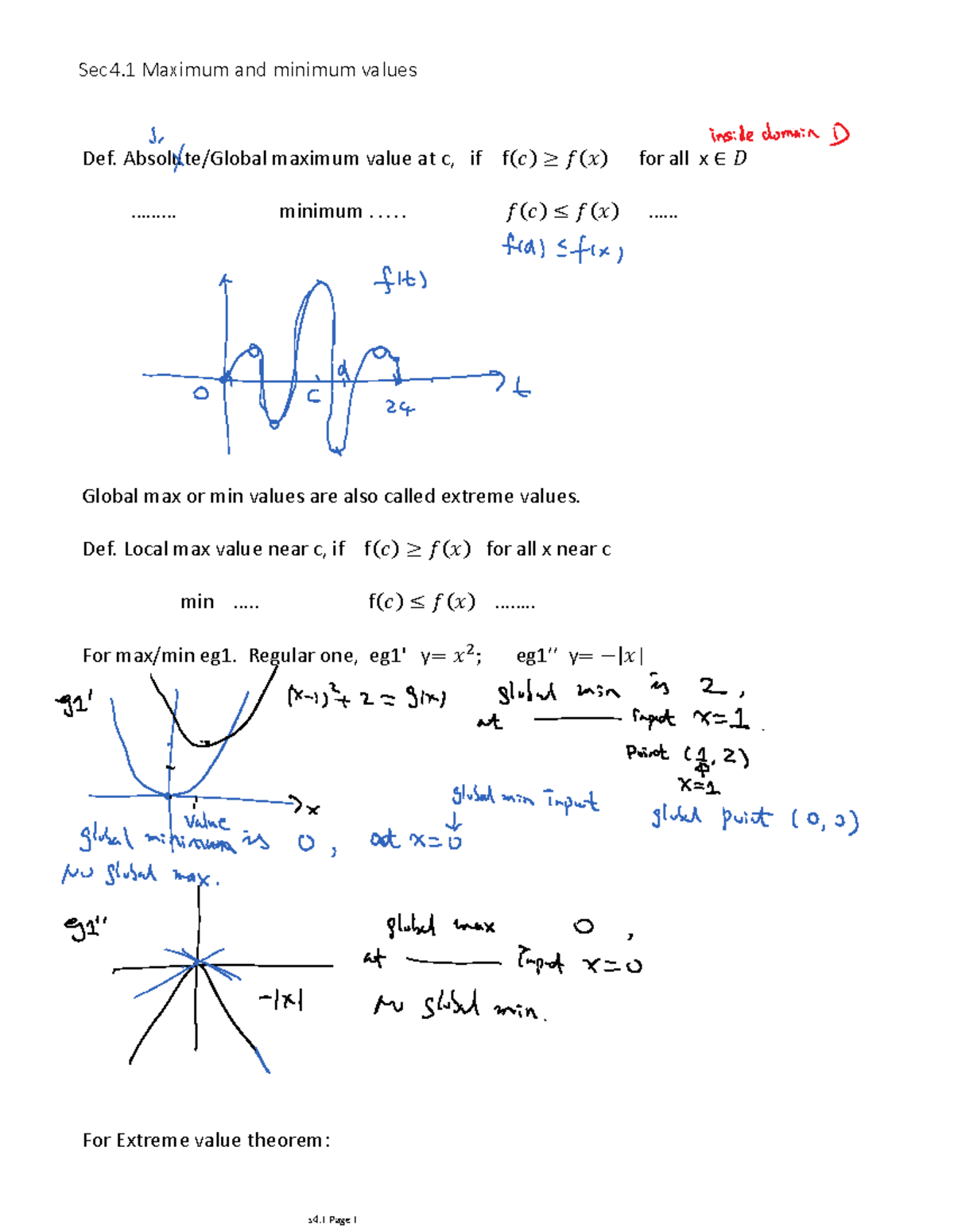 S4 - Homework answers - Def. Absolute/Global maximum value at c, if f ...