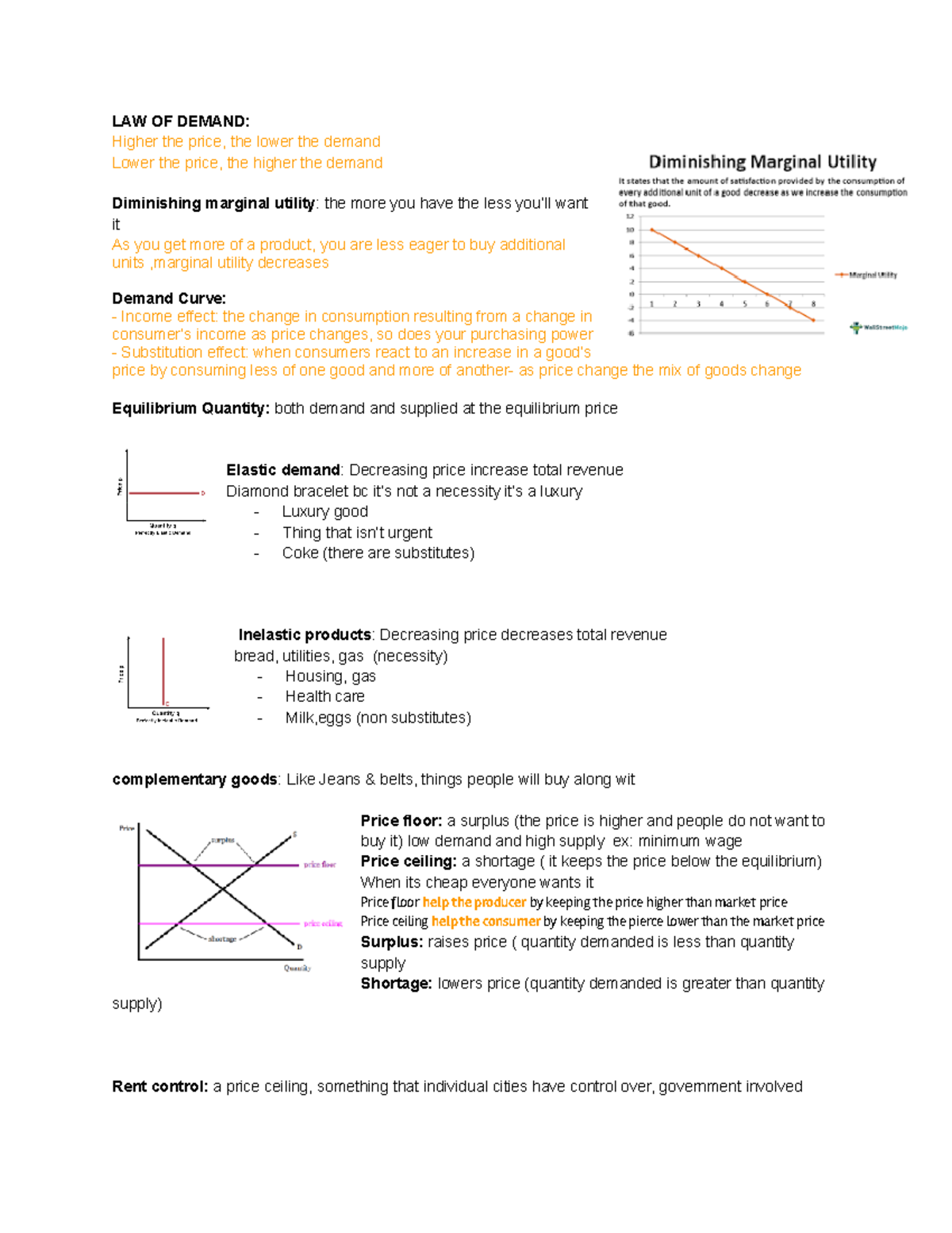 Notes - LAW OF DEMAND: Higher the price, the lower the demand Lower the ...