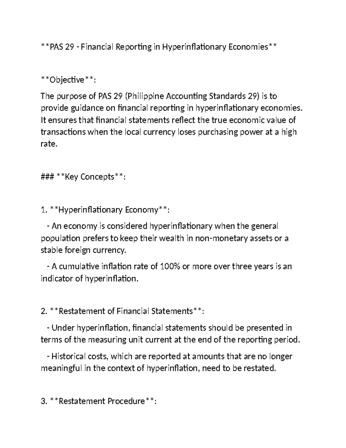 PAS 29 notes - hyperInflation - PAS 29 - Financial Reporting in ...