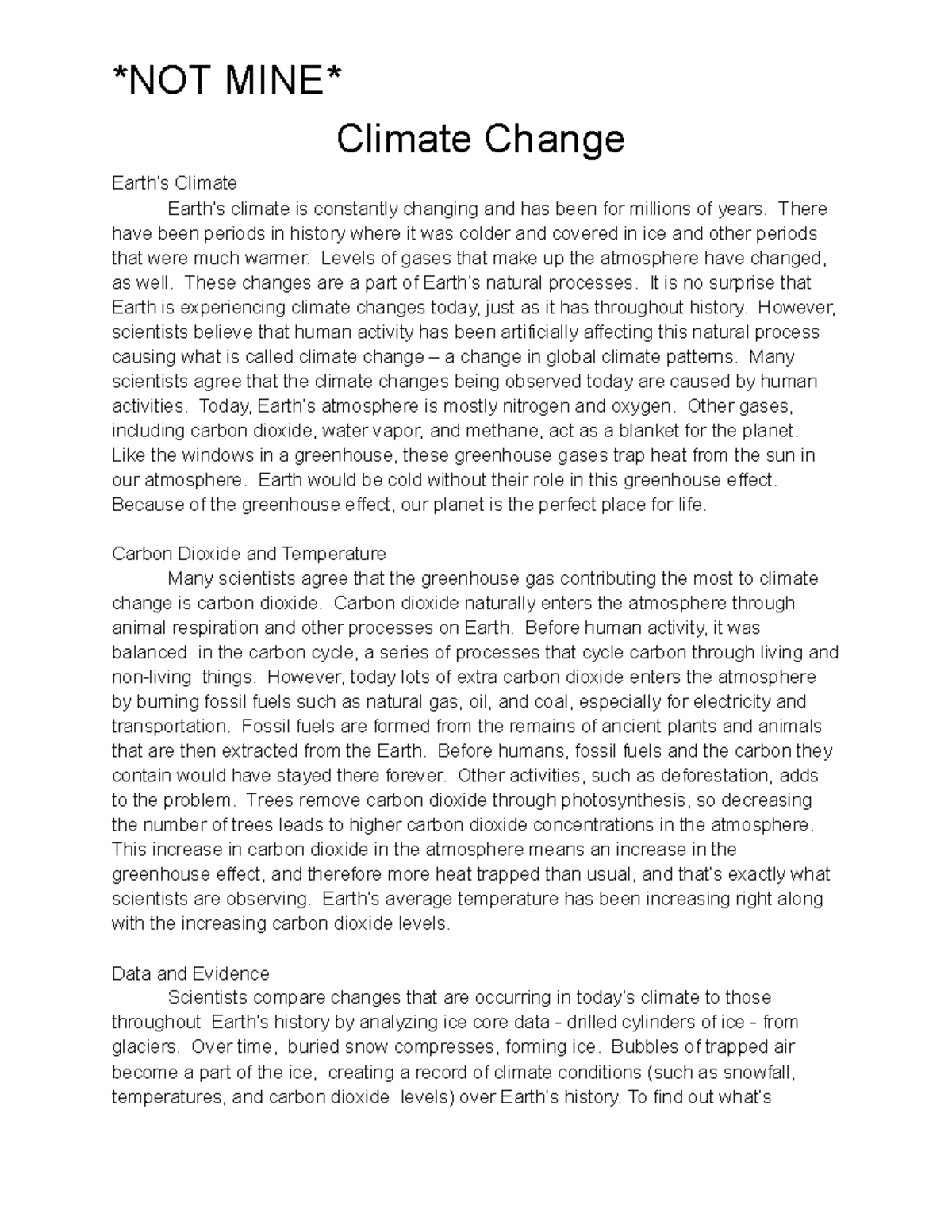 Untitled document - Climate Change Earth’s Climate Earth’s climate is ...