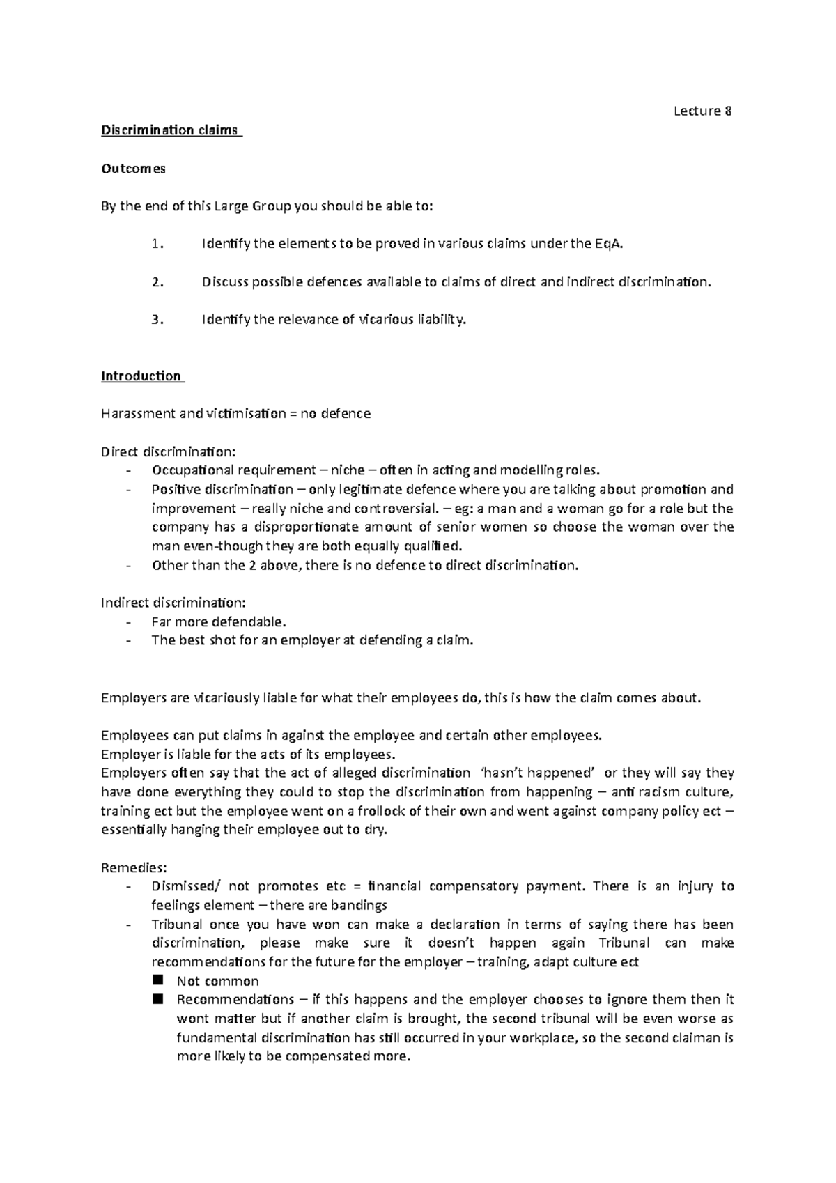 Lecture 8 - large group 8 - Lecture 8 Discrimination claims Outcomes By ...