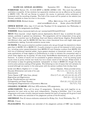 MATH 223 Lecture 01 notes. 2021W2 - Math 223: Linear Algebra Lecture ...